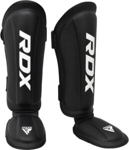 rdx shin guards kickboxing muay thai, satra smmaf approved, premium maya hide leather, leg instep protection pads, mma martial arts kicking sparring training gear, bjj karate boxing taekwondo, black