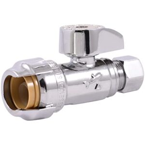 sharkbite 1/2 x 3/8 inch compression straight stop valve, quarter turn, push to connect brass plumbing fitting, pex pipe, copper, cpvc, pe-rt, hdpe, 23037-0000lf