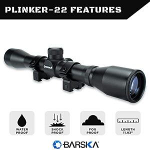 BARSKA 4x32 Plinker-22 Riflescope w/ 3/8-Inch Dovetail Rings , Black