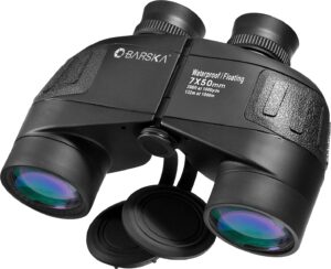 barska 7x50 wp battalion floating binoculars with internal rangefinder , black