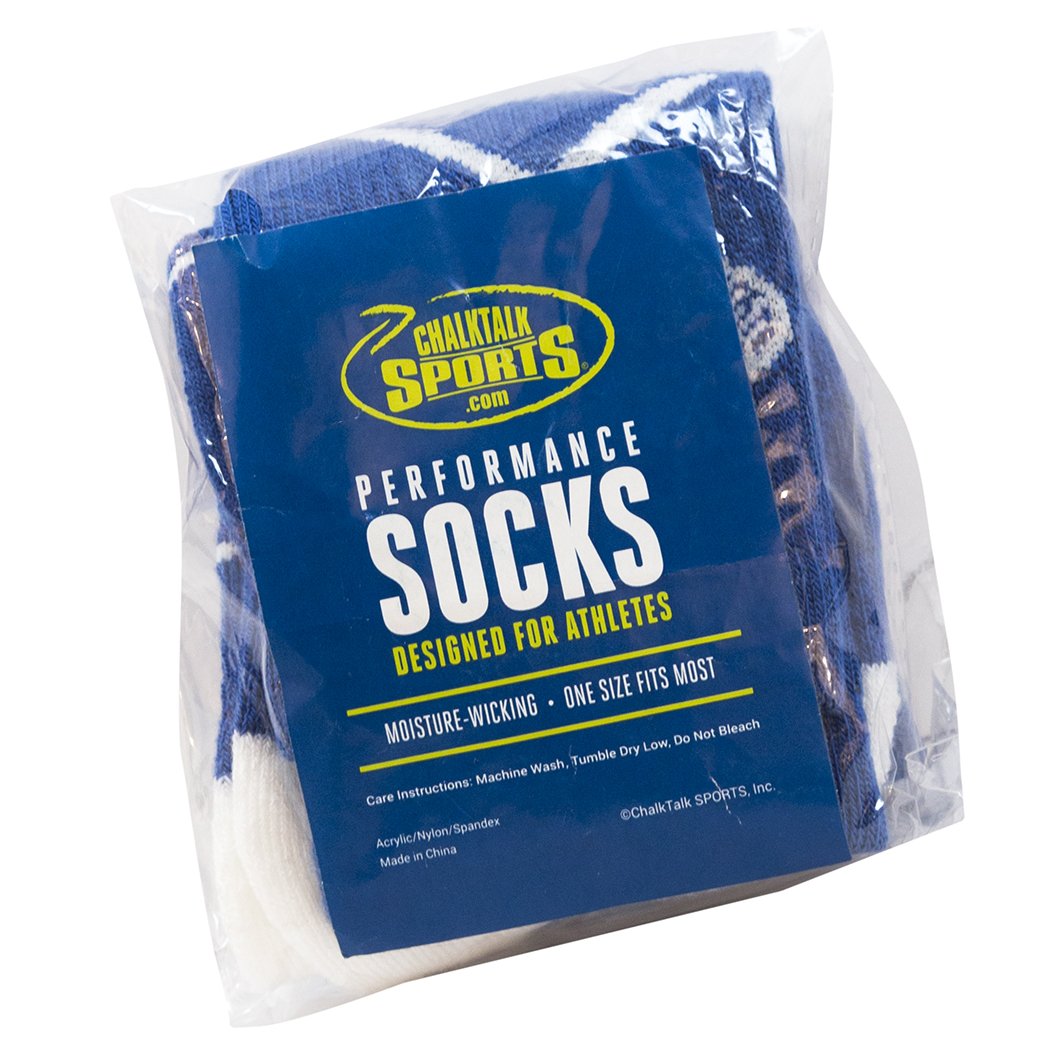 ChalkTalkSPORTS Athletic Half Cushioned Lacrosse Crew Socks | Mid Calf | Crossed LAX Sticks | Blue