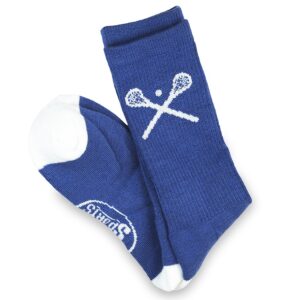 ChalkTalkSPORTS Athletic Half Cushioned Lacrosse Crew Socks | Mid Calf | Crossed LAX Sticks | Blue