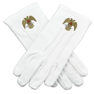 32nd degree scottish rite masonic embroidered cotton gloves - [white]