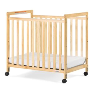 Foundations SafetyCraft Clearview Compact Daycare Crib, Durable Wood Construction, Non-Marking Casters (2 Locking), Includes 3” InfaPure Foam Mattress (Natural)