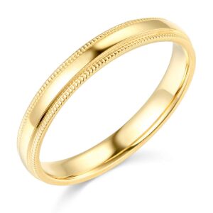 14k yellow gold 3mm plain milgrain wedding band - size 8