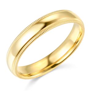 14k yellow gold 4mm plain milgrain wedding band - size 10