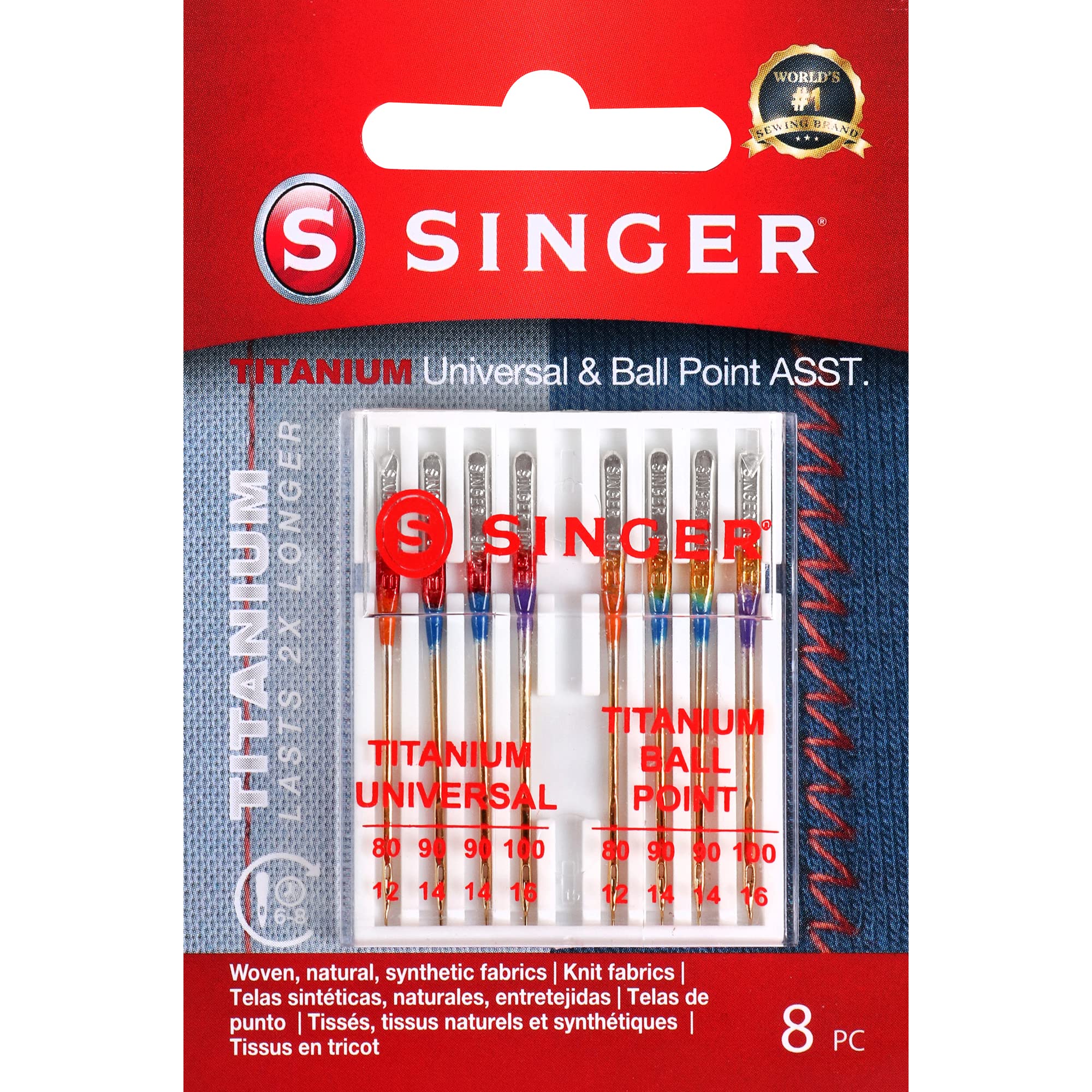 SINGER 04806 Titanium Universal Regular and Ball Point Machine Needles Combo Pack, 8-Count