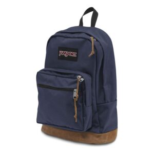 jansport right pack backpack - durable daypack with padded 15" laptop sleeve, spacious main compartment & integrated water bottle pocket - navy