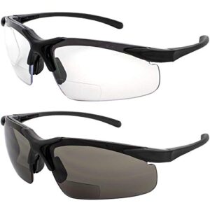 global vision two pairs of apex 2.0 bifocal safety glasses, one pair with clear lenses and one with smoked