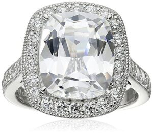 morgan & paige platinum plated sterling silver cushion cut cubic zirconia halo statement cocktail ring, size 6