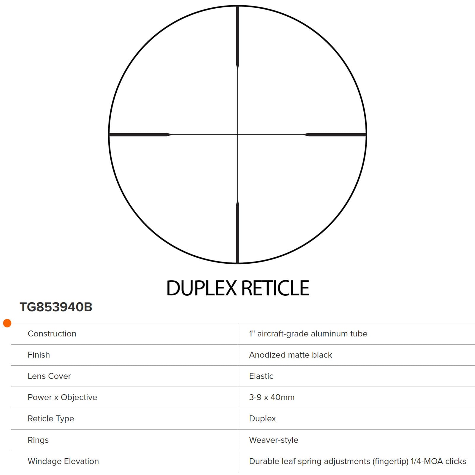 TRUGLO TRUSHOT Hunting Shooting Durable Waterproof Fogproof Shosck Resistant 1" Aluminum Tube Duplex Reticle Riflescope | Scope Rings Included - Weaver-Style, 3-9 x 40mm