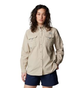 columbia women's pfg bahama ii long sleeve shirt, breathable, uv protection fossil, 2x