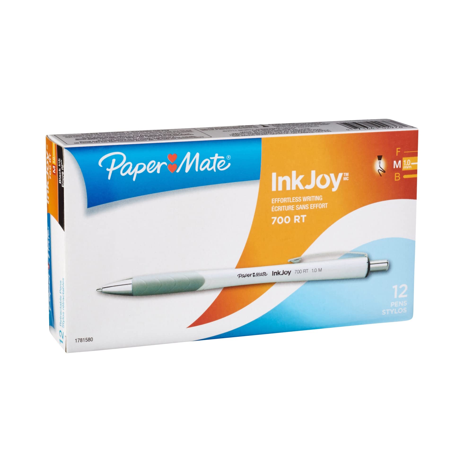 Paper Mate InkJoy 700RT Retractable Ballpoint Pens, Medium Point, White Barrel, Black Ink, 12-Count