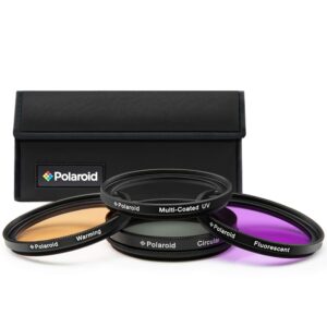 polaroid optics 55mm 4-piece filter kit set [uv,cpl, warming,& fld] includes nylon carry case – compatible w/ all popular camera lens models