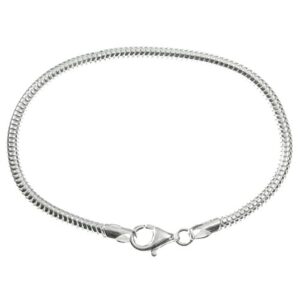 queenberry sterling silver snake cable bracelet with lobster clasp for european bead charms, 7"