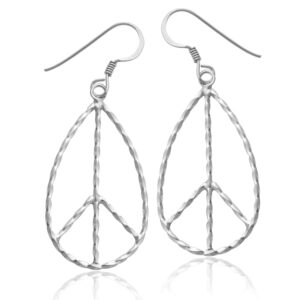 mimi sterling silver peace sign teardrop dangle earrings