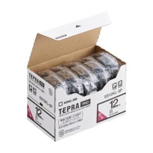 king jim ss12kl-5p tepra pro tape cartridge, eco pack, 5 pieces, 0.5 inches (12 mm), white label/black character, long, 56.3 ft (16 m)