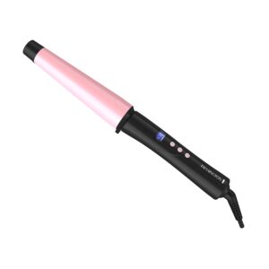 remington ci9538 pro 1"-1.5" pearl ceramic conical curling wand, digital controls + 10 heat settings, black/pink