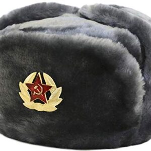 SIBERHAT Hat Russian Soviet Army Air force Fur Military Ushanka GR, Gray, Grey, Size L [metric-60, USA - 7 1/2 (23.5" around]