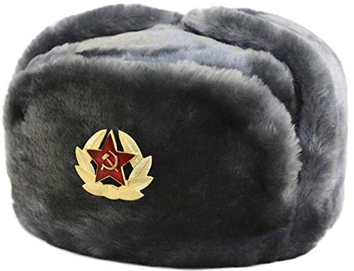 SIBERHAT Hat Russian Soviet Army Air force Fur Military Ushanka GR, Gray, Grey, Size L [metric-60, USA - 7 1/2 (23.5" around]