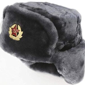 SIBERHAT Hat Russian Soviet Army Air force Fur Military Ushanka GR, Gray, Grey, Size L [metric-60, USA - 7 1/2 (23.5" around]