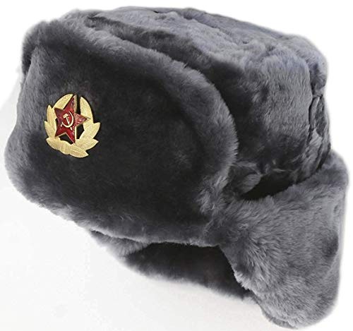 SIBERHAT Hat Russian Soviet Army Air force Fur Military Ushanka GR, Gray, Grey, Size L [metric-60, USA - 7 1/2 (23.5" around]