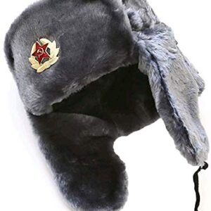 SIBERHAT Hat Russian Soviet Army Air force Fur Military Ushanka GR, Gray, Grey, Size L [metric-60, USA - 7 1/2 (23.5" around]