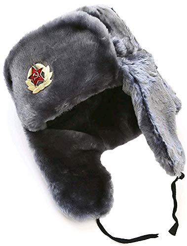 SIBERHAT Hat Russian Soviet Army Air force Fur Military Ushanka GR, Gray, Grey, Size L [metric-60, USA - 7 1/2 (23.5" around]