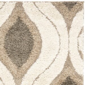 SAFAVIEH Florida Shag Collection Area Rug - 8' x 10', Cream & Smoke, Modern Ogee Design, Non-Shedding & Easy Care, 1.2-inch Thick Ideal for High Traffic Areas in Living Room, Bedroom (SG461-1179)