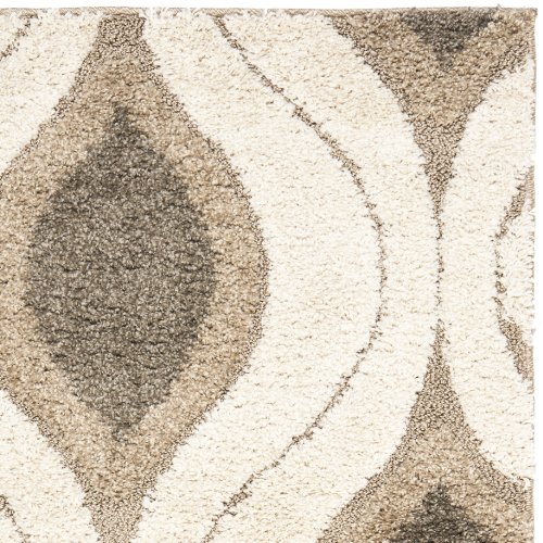 SAFAVIEH Florida Shag Collection Area Rug - 8' x 10', Cream & Smoke, Modern Ogee Design, Non-Shedding & Easy Care, 1.2-inch Thick Ideal for High Traffic Areas in Living Room, Bedroom (SG461-1179)