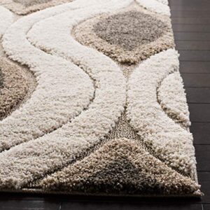 SAFAVIEH Florida Shag Collection Area Rug - 8' x 10', Cream & Smoke, Modern Ogee Design, Non-Shedding & Easy Care, 1.2-inch Thick Ideal for High Traffic Areas in Living Room, Bedroom (SG461-1179)