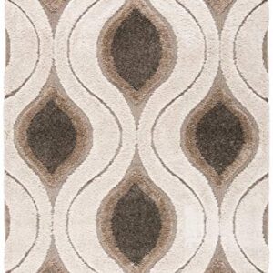 SAFAVIEH Florida Shag Collection Area Rug - 8' x 10', Cream & Smoke, Modern Ogee Design, Non-Shedding & Easy Care, 1.2-inch Thick Ideal for High Traffic Areas in Living Room, Bedroom (SG461-1179)