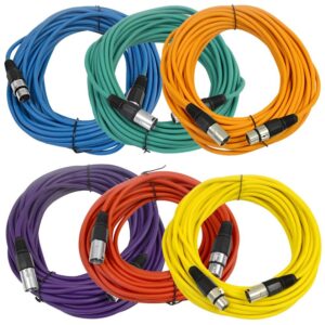 seismic audio - saxlx-50 - 6 pack of 50' multiple color xlr male to xlr female microphone cables - balanced - 50 foot patch cords