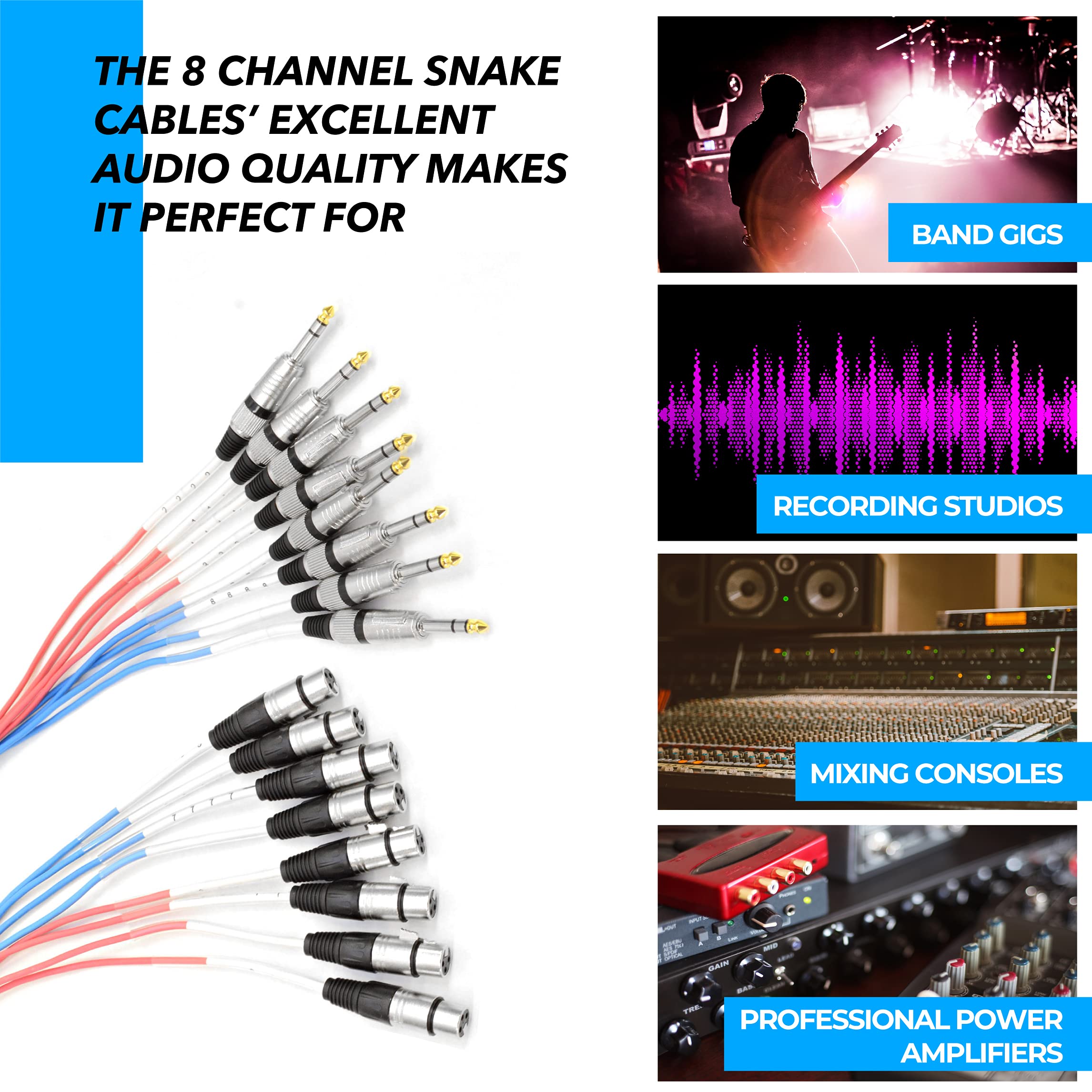 Seismic Audio Speakers 8 Channel Snake Cables, 5’ XLR Female To ¼” TRS Snake Cable