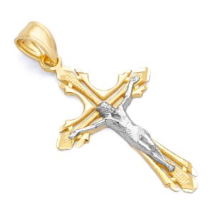 goldenmine fine jewelry collection 14k two tone gold jesus cross religious charm pendant