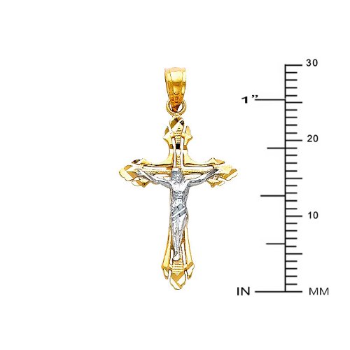 GoldenMine Fine Jewelry Collection 14k Two Tone Gold Jesus Cross Religious Charm Pendant