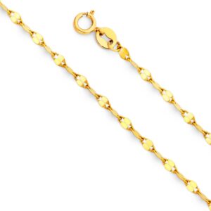 14k real yellow gold solid 2mm twisted mirror chain necklace with spring ring clasp - 22"