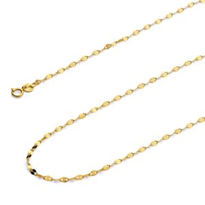 14k REAL Yellow Gold Solid 2mm Twisted Mirror Chain Necklace with Spring Ring Clasp - 22"