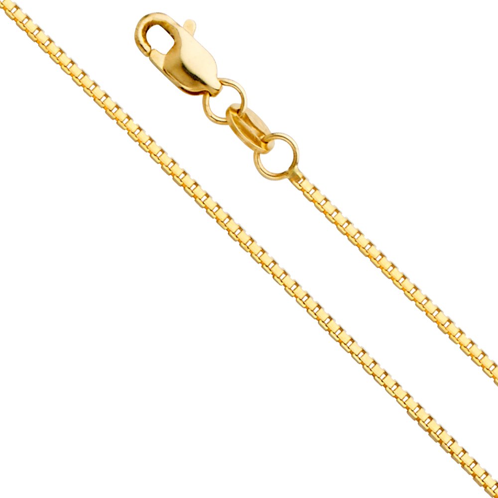 14k REAL Yellow Gold Solid 1.1mm Box Link Chain Necklace with Lobster Claw Clasp - 20"