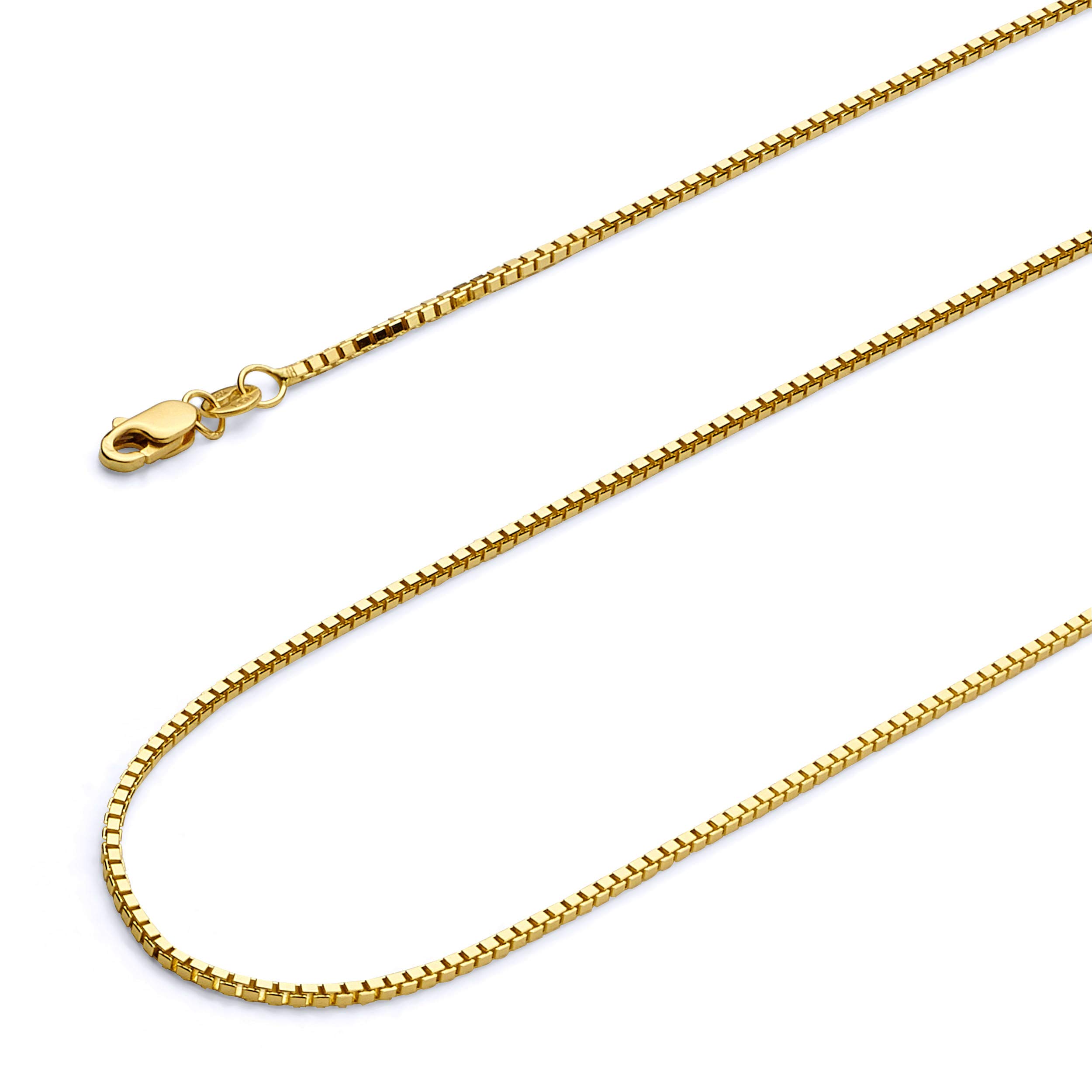 14k REAL Yellow Gold Solid 1.1mm Box Link Chain Necklace with Lobster Claw Clasp - 20"