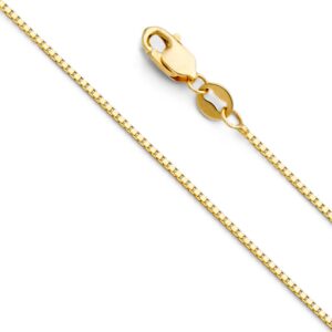 14k real yellow gold solid 0.9mm box link chain necklace with lobster claw clasp - 18"