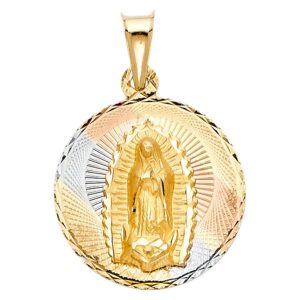 14k tri color gold religious mary guadlupe stamp charm pendant