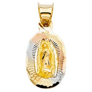 14k tri color gold religious mary guadlupe stamp charm pendant