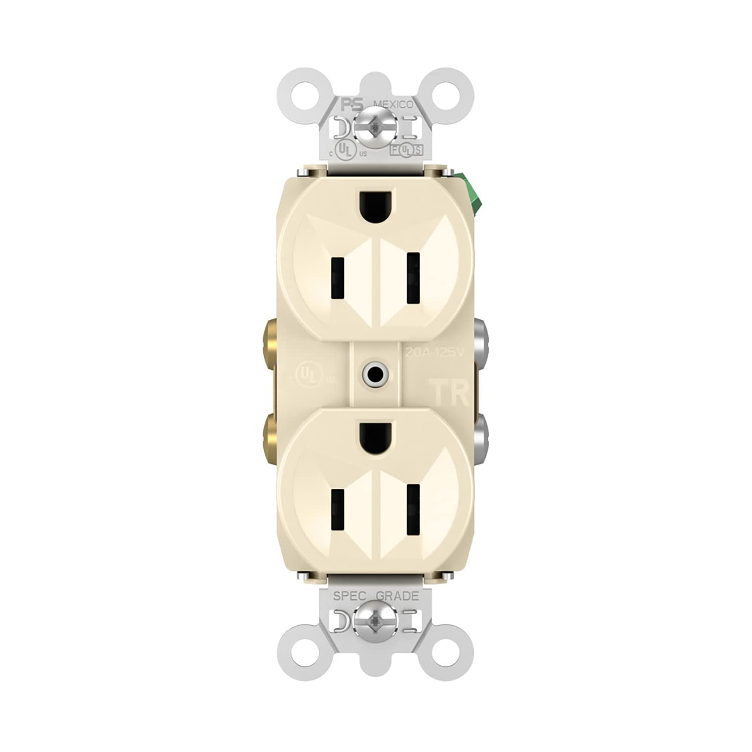 Legrand Pass & Seymour TR5262LACC12 15 Amp Tamper Resistant Construction Specification Grade Duplex Receptacle Outlet, Back and Side Wire, Light Almond (1 Count)