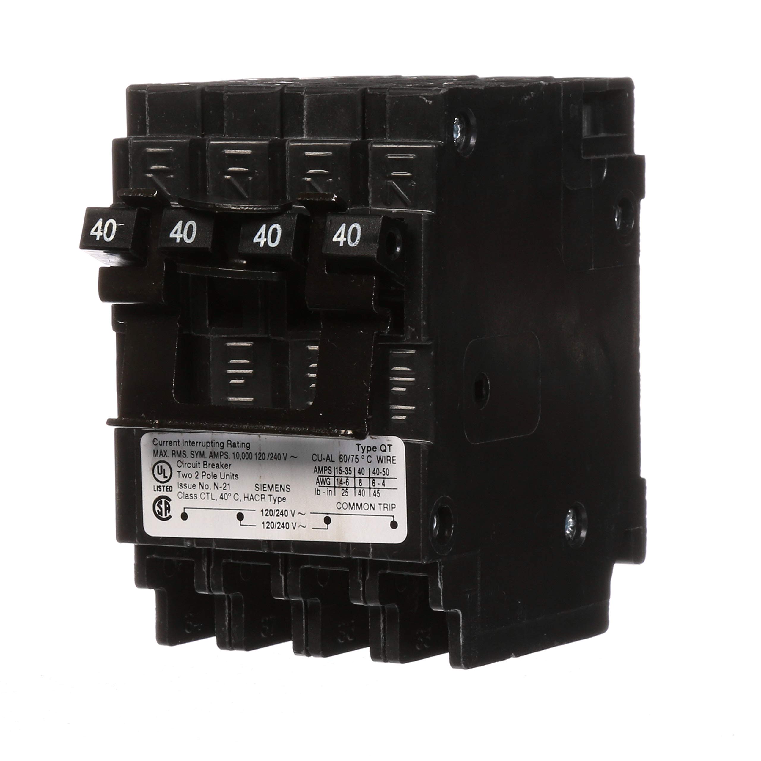 Siemens Q24040CT2 Two 40-Amp Double Pole Circuit Breaker