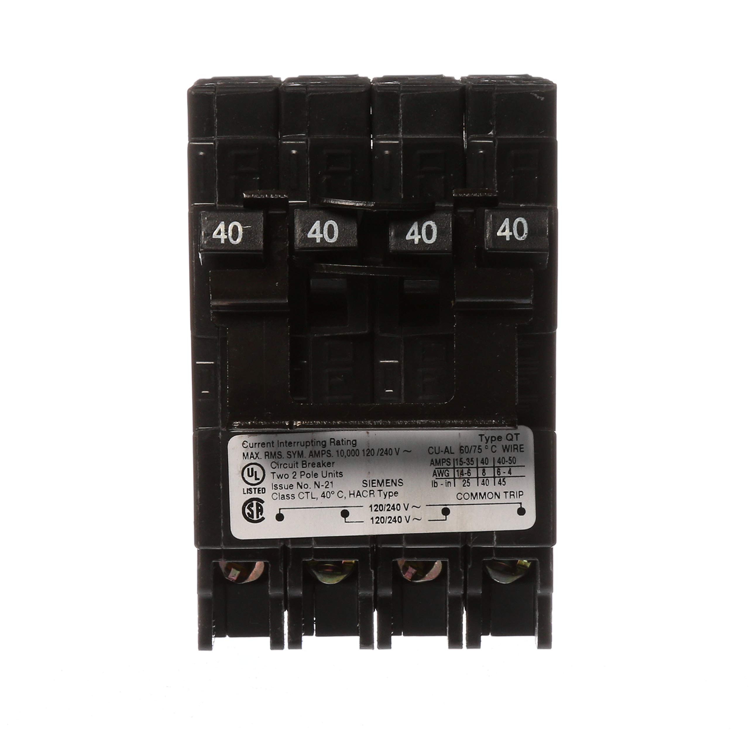 Siemens Q24040CT2 Two 40-Amp Double Pole Circuit Breaker