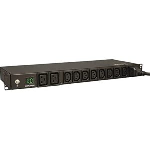 tripp lite metered pdu, 10 outlets (8 c13, 2 c19), 200-240v, c20/l6-20p adapter, 3.2-3.8kw, 12 ft. cord, 1u rack-mount single-phase pdu, taa (pdumh20hv)