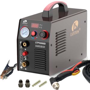 lotos ltp5000d plasma cutter, 2024 upgraded 5/8" 16mm clean cut 3/4" 20mm severance cut 50a non-touch pilot arc plasma metal cutter machine, plasma cutting equipment, dual voltage 120v or 240v, brown