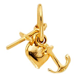 14k yellow gold tiny faith, hope, and charity charm pendant