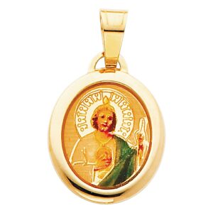 14k yellow gold religious saint jude enamel picture charm pendant